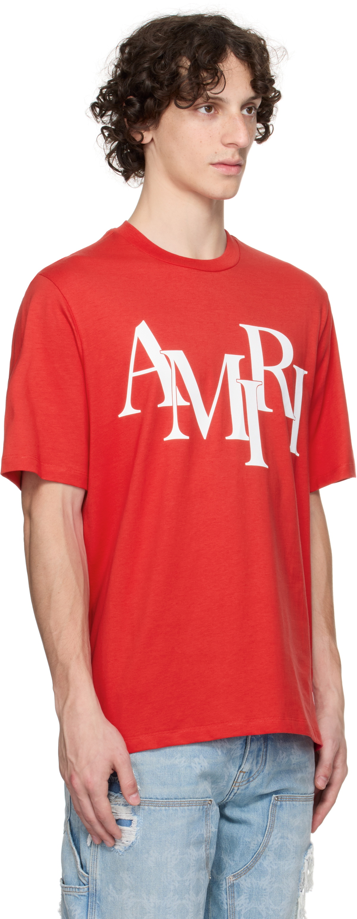 AMIRI Red 'AMIRI' Staggered Logo T-shirt Amiri