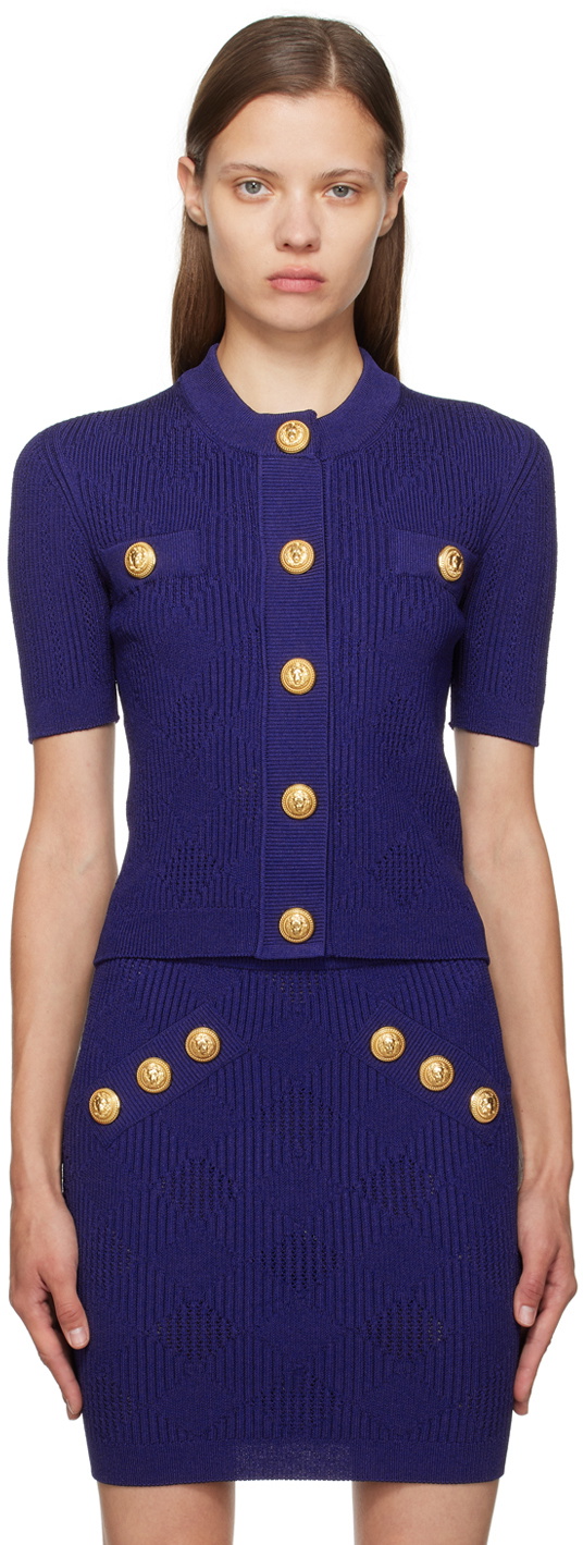 Balmain Blue Vichy Knit Cardigan Balmain