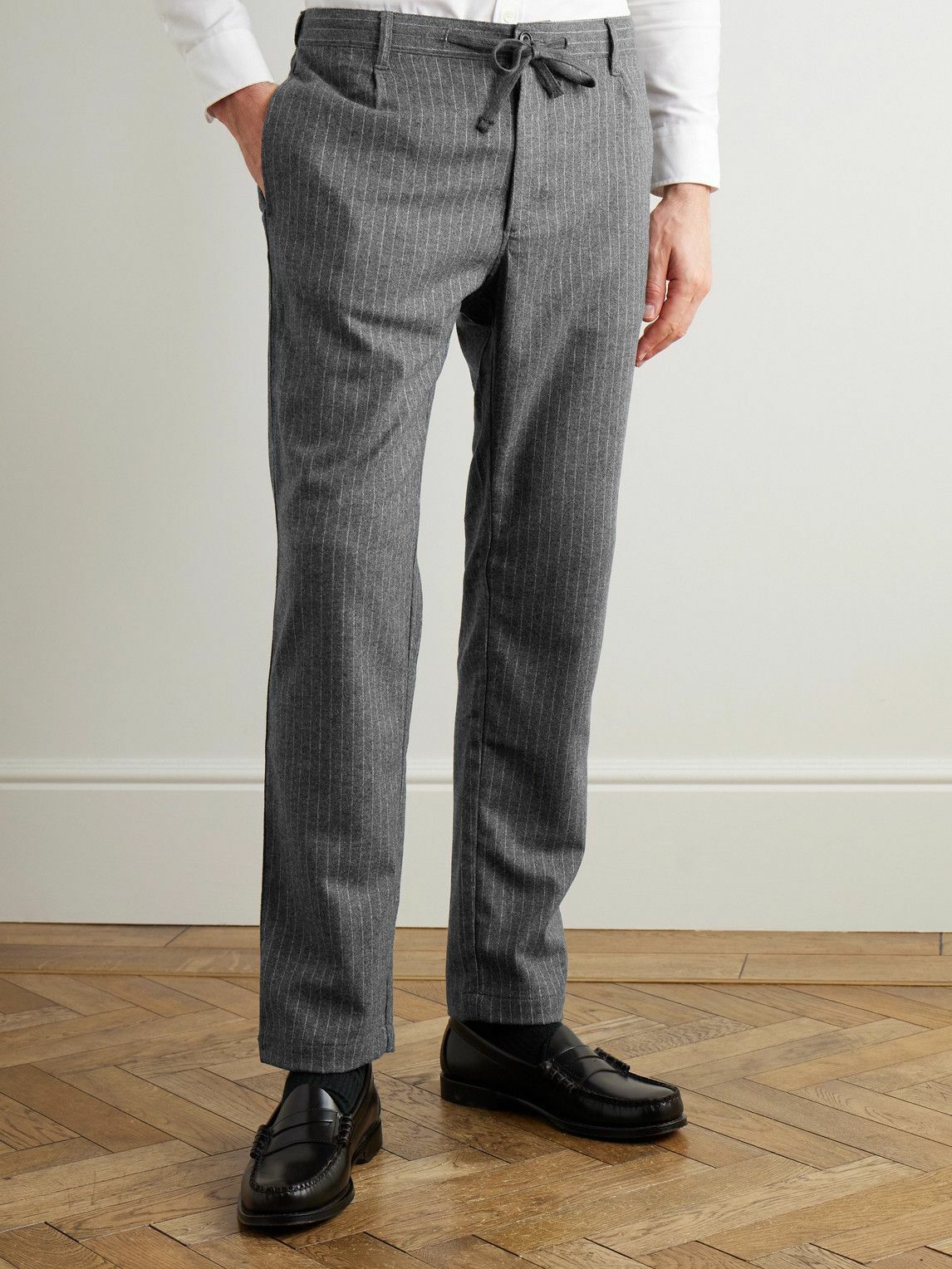Hartford - Tanker Pinstriped Straight-Leg Virgin Wool-Blend Drawstring ...