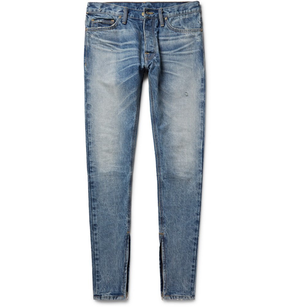 Fear of God - Skinny-Fit Zip-Detailed Distressed Selvedge Denim Jeans ...