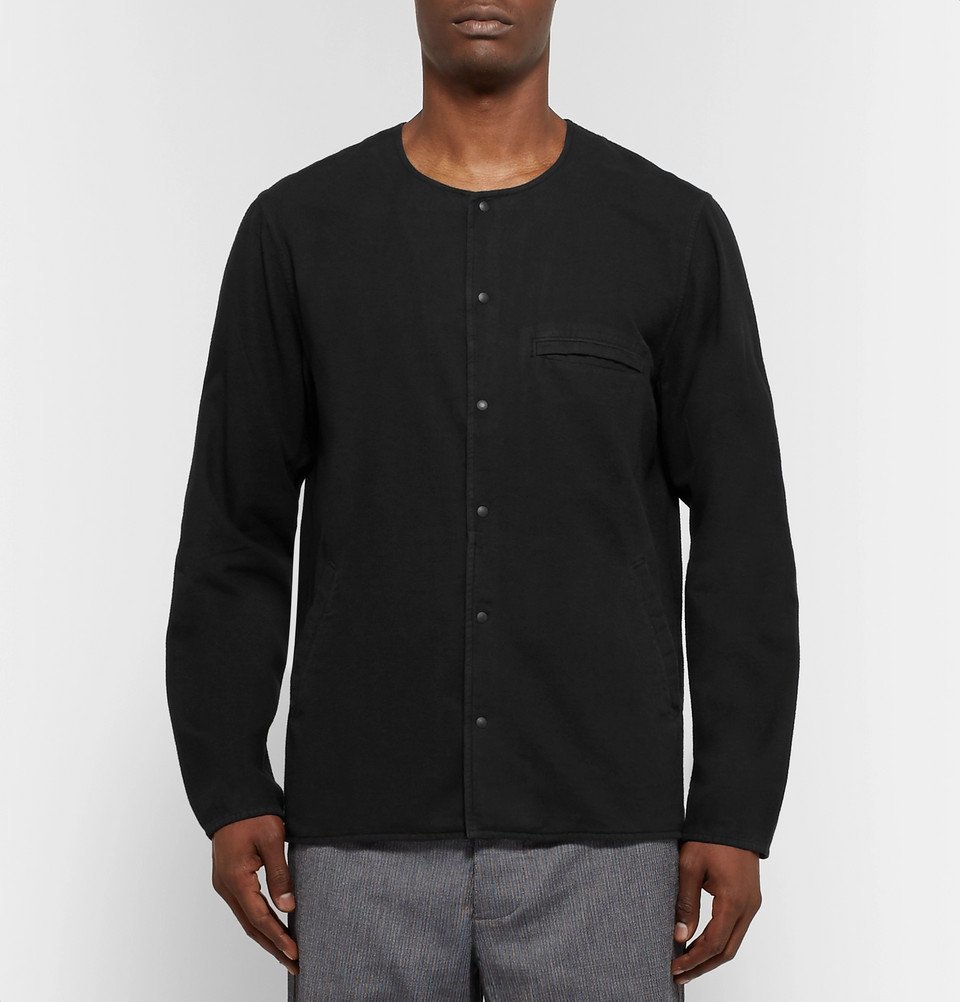 Folk - Collarless Cotton Shirt - Men - Black Folk