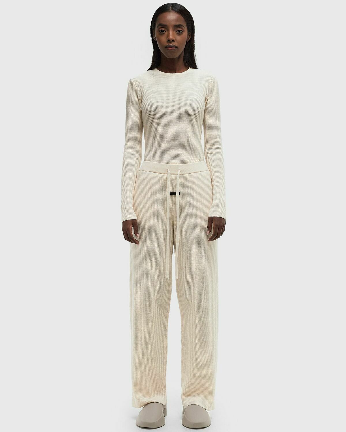 Fear of God Essentials WAFFLE FITTED LONG SLEEVE SWEATER Beige Womens ...