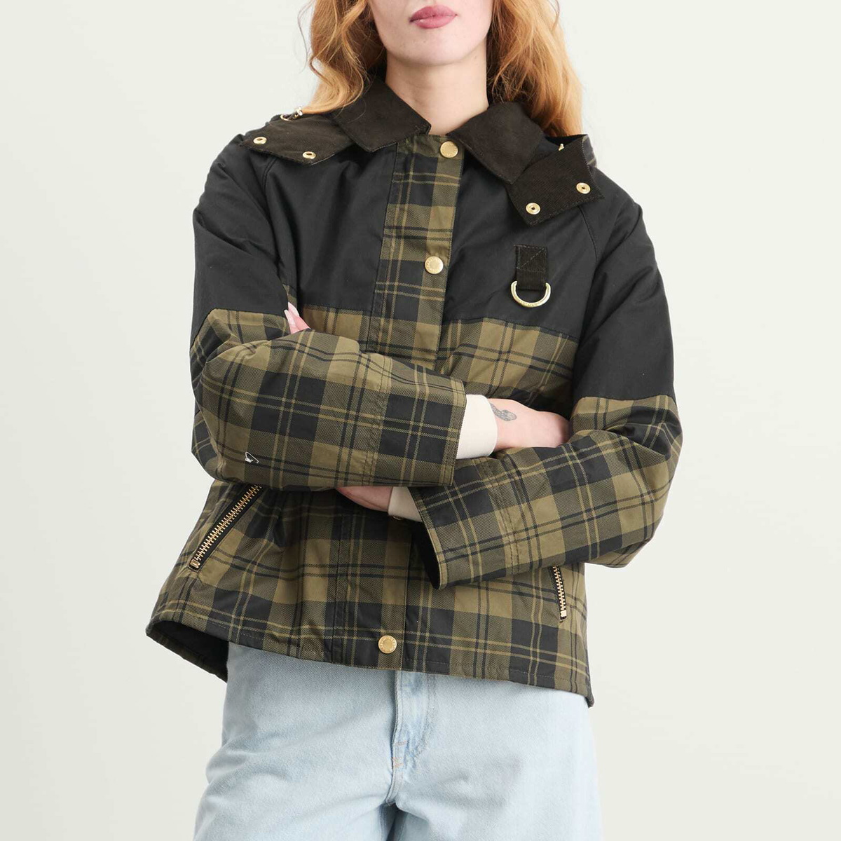 Barbour Women's Elaine Showerproof Jacket in Olive Check/Black Barbour