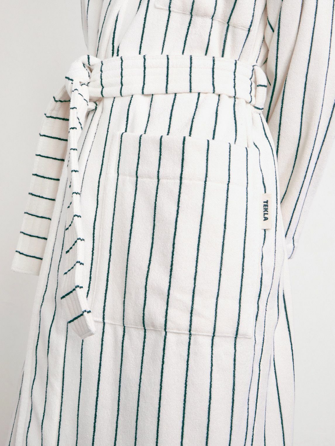 TEKLA - Belted Striped Organic Cotton-Terry Robe - Green Tekla Fabrics