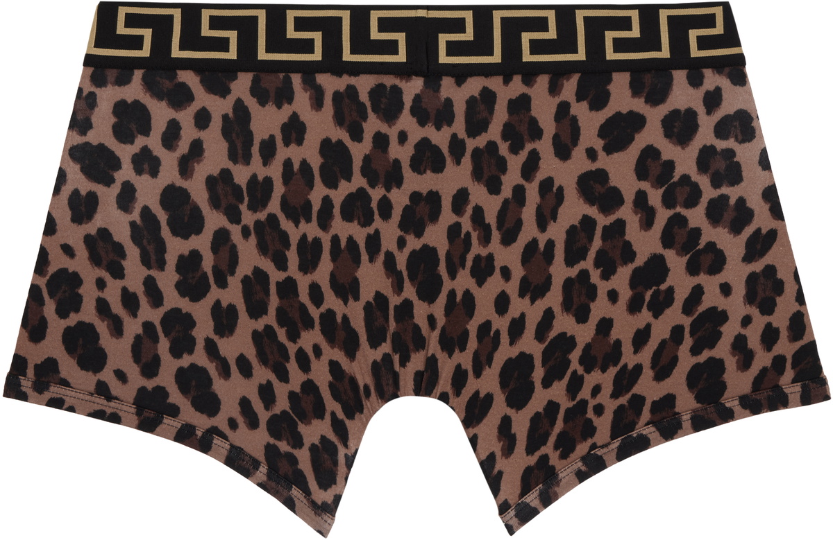 Versace Underwear Brown Leopard Greca Border Long Boxer Briefs Versace ...