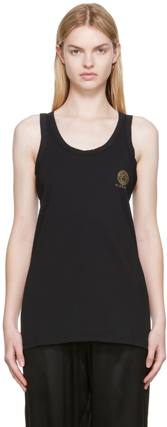 Versace Underwear Black Cotton Tank Top Versace Underwear