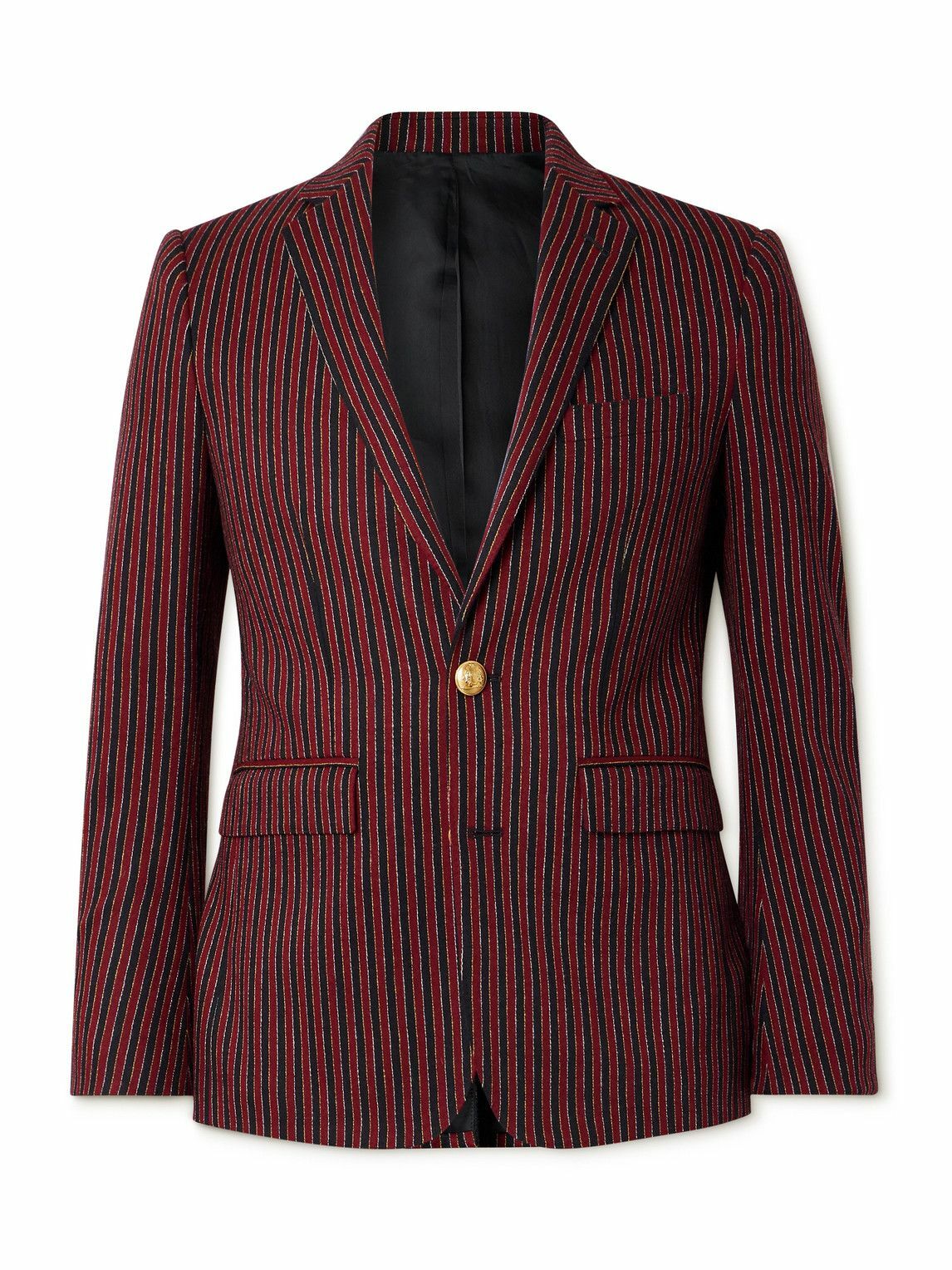 CELINE - Embroidered Striped Wool and Lycra-Blend Blazer - Red Celine