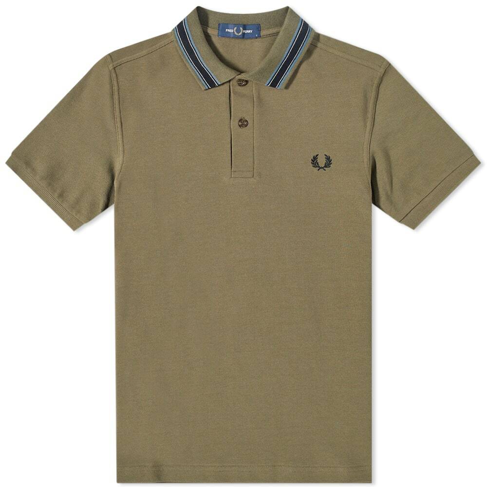 Fred Perry Men's Medal Stripe Polo Shirt in MltryGrn Fred Perry