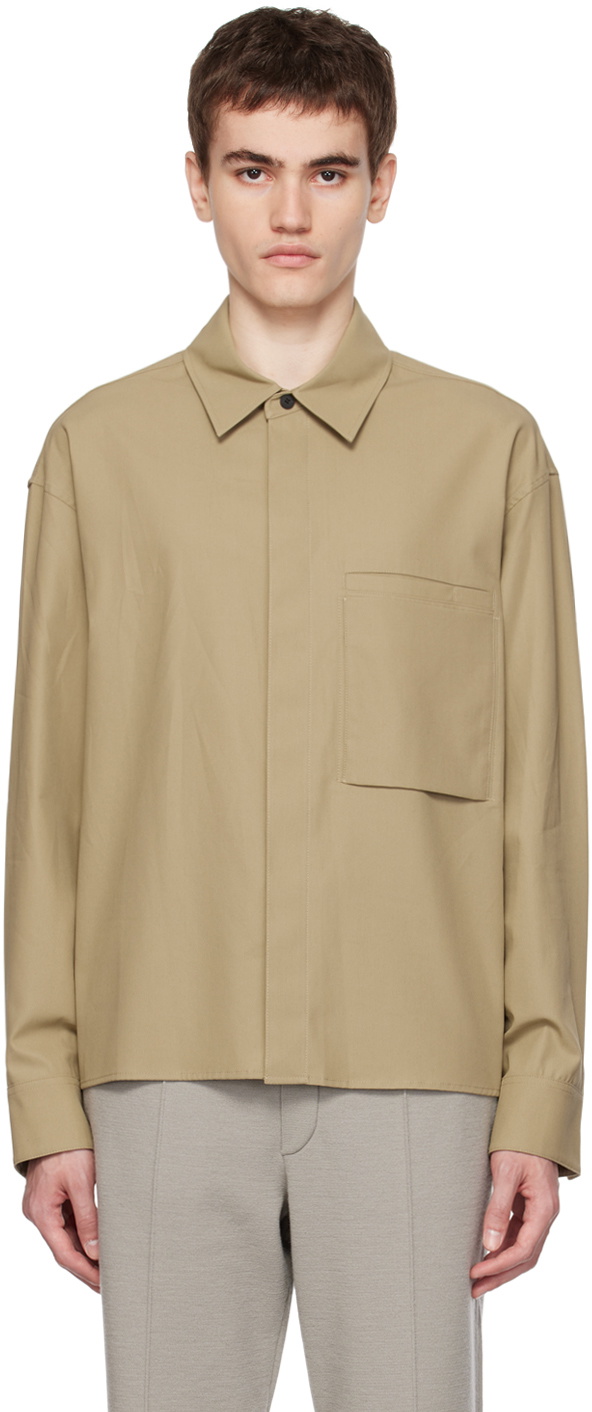 Solid Homme Beige Hidden Button Shirt Solid Homme