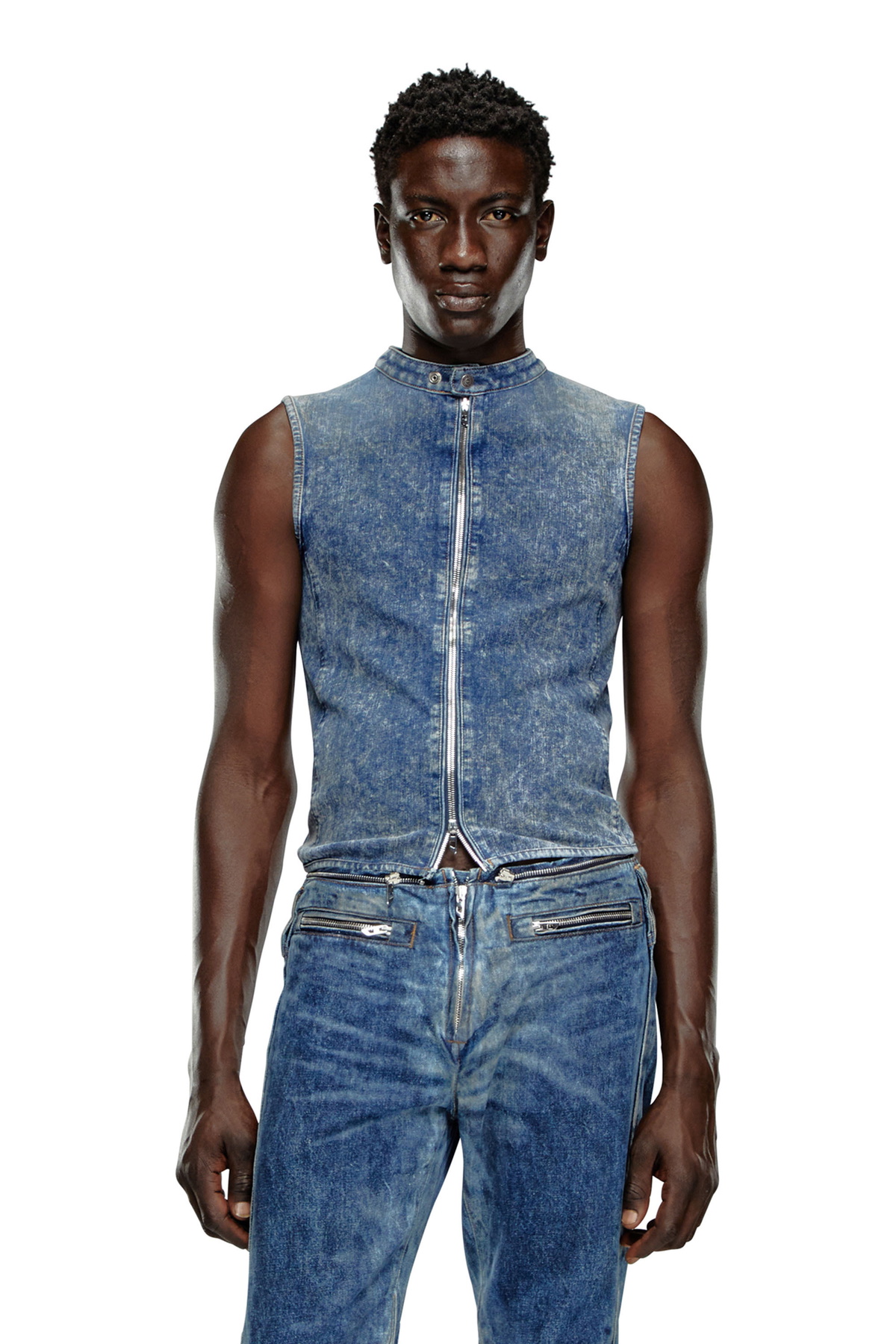 Diesel Sleeveless denim top with biker details - T-Shirts Mens in Blue ...
