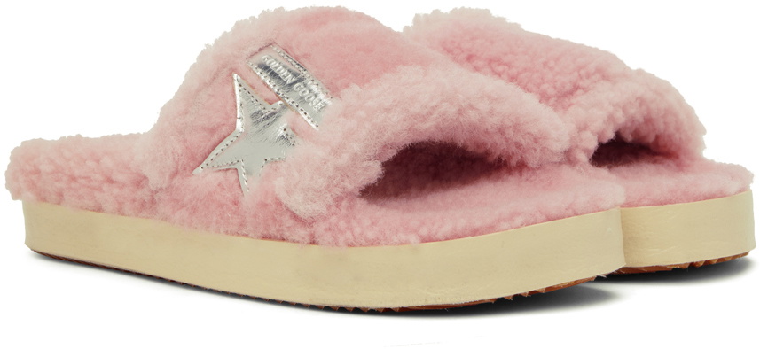 Golden Goose Pink Shearling Poolstar Sandals Golden Goose Deluxe Brand