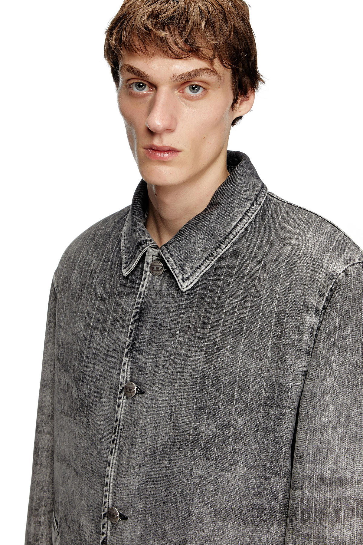 Diesel Coat in tailoring pinstripe denim - Denim Jackets Mens in Grey ...