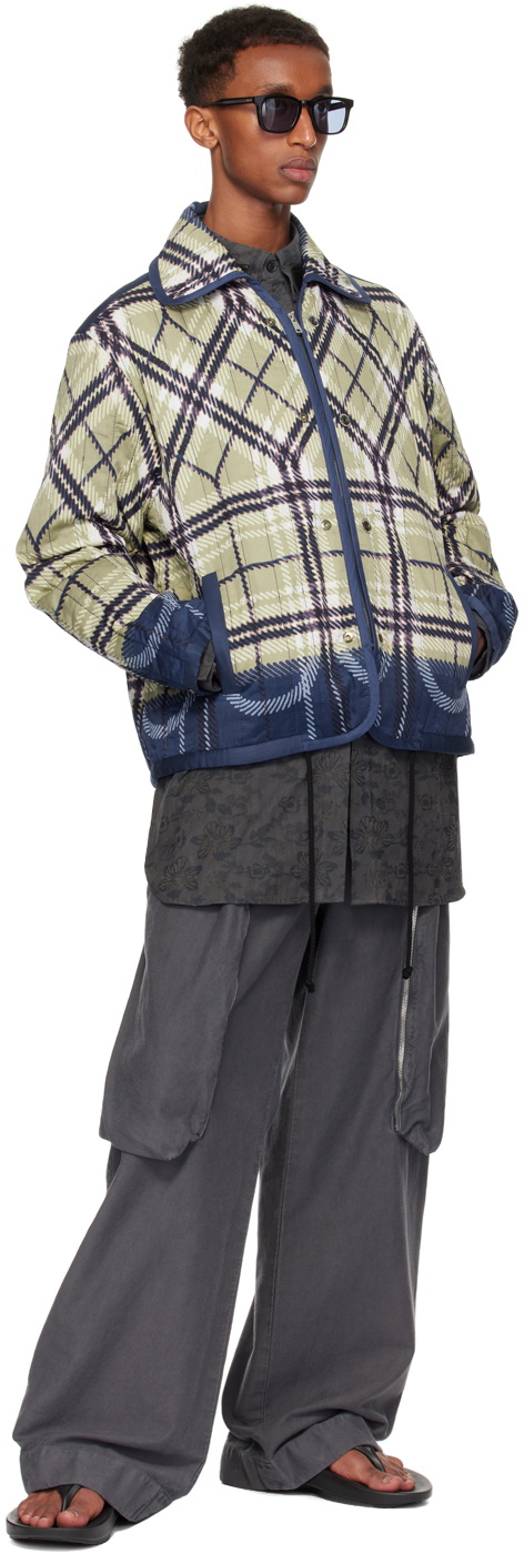 Craig Green Beige & Navy Quilted Plaid Fade Jacket Craig Green