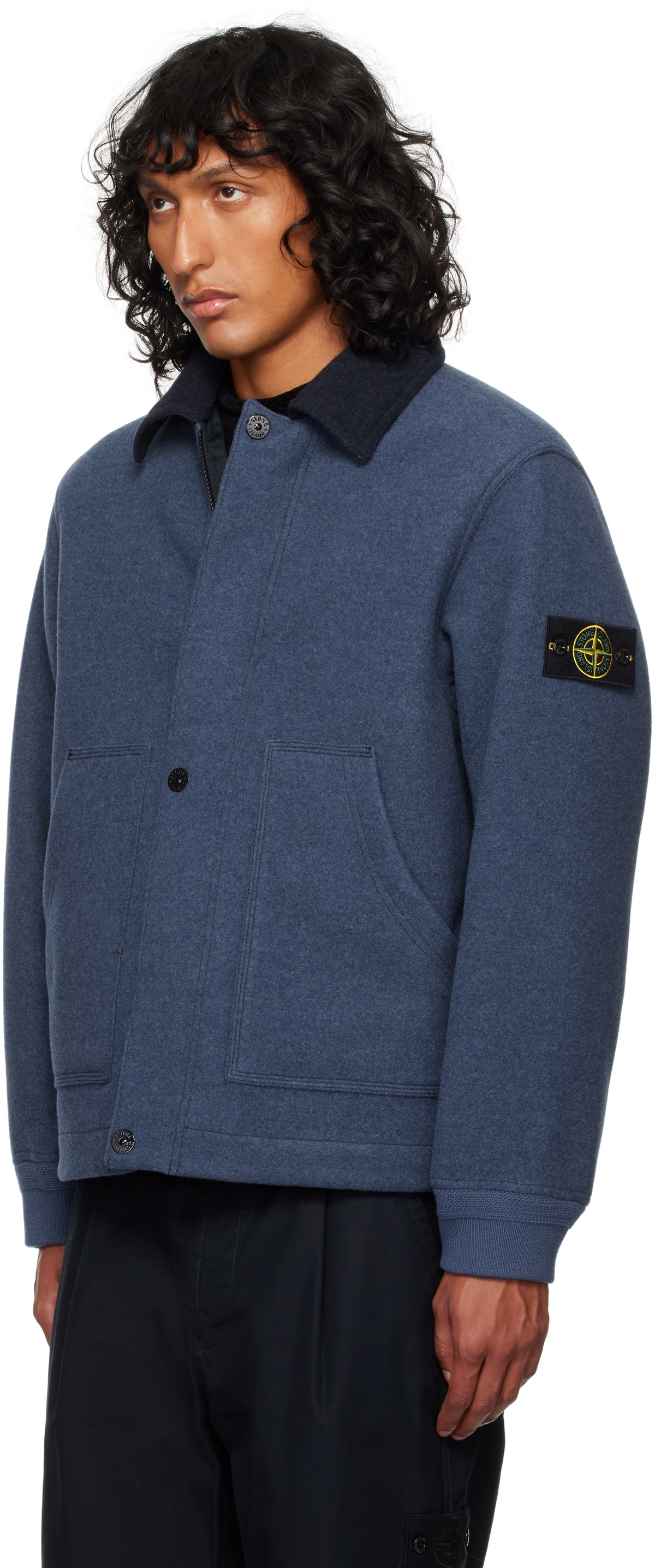 Stone Island Blue Wool Coach Jacket Stone Island