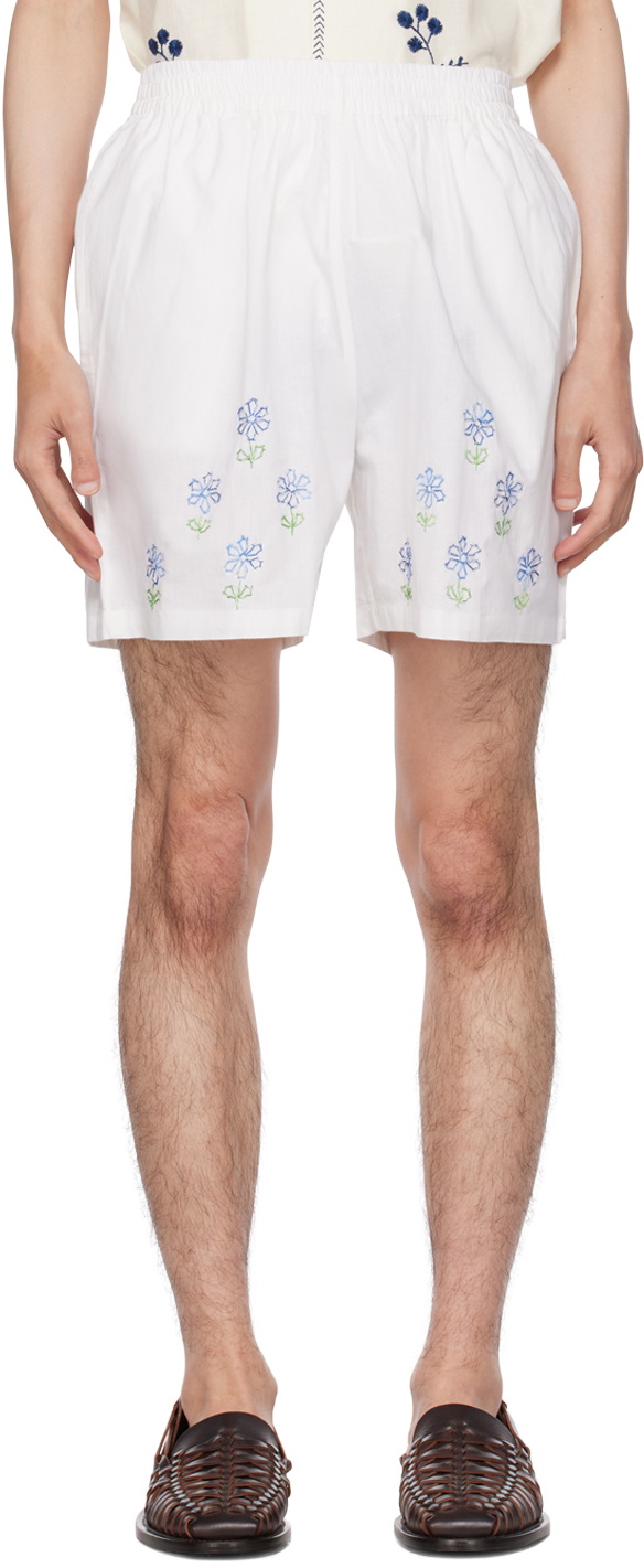 HARAGO White Floral Shorts HARAGO