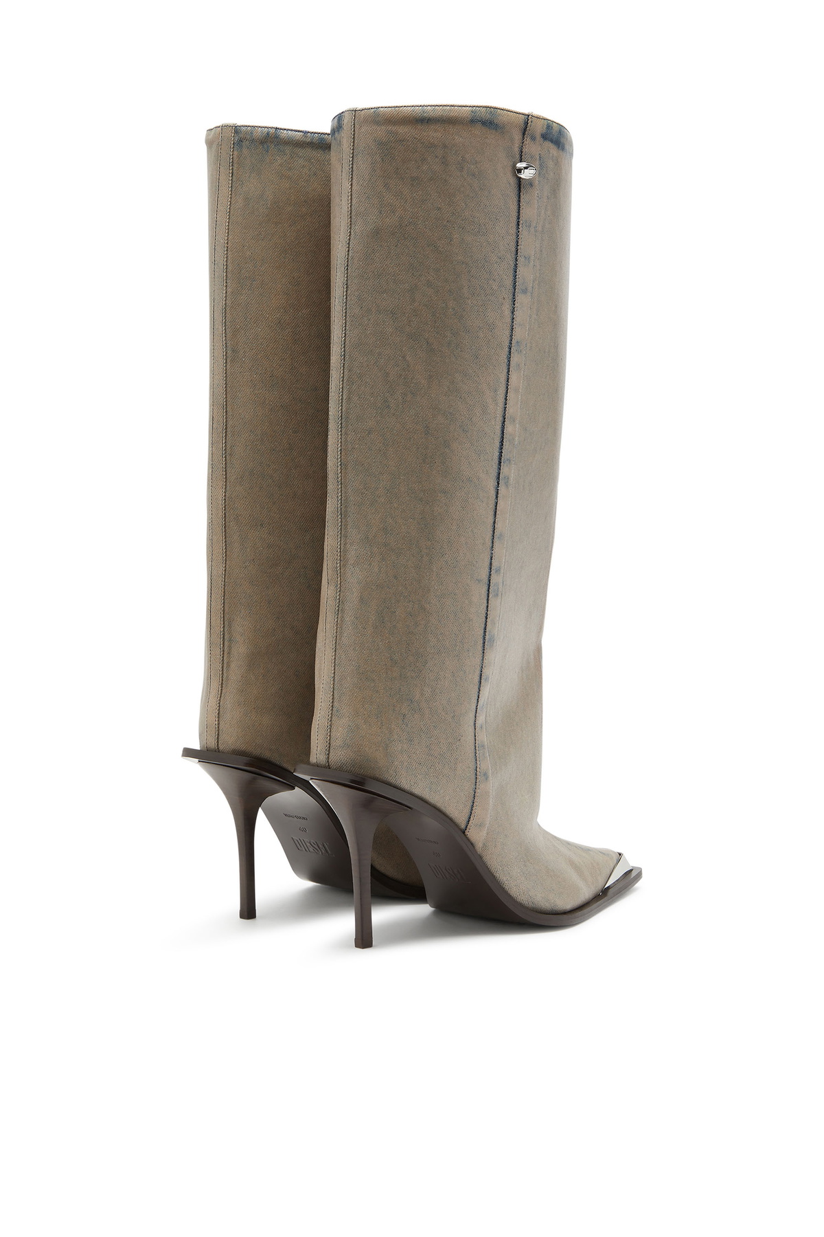 Diesel D-Tona-Knee-high boots in coated solarised denim - Boots Womens ...