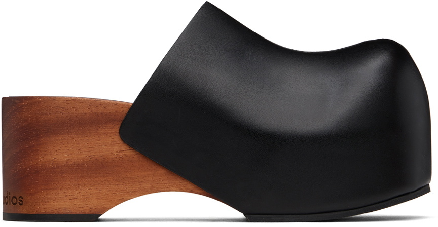 Acne Studios Black Leather Wood Clogs Acne Studios