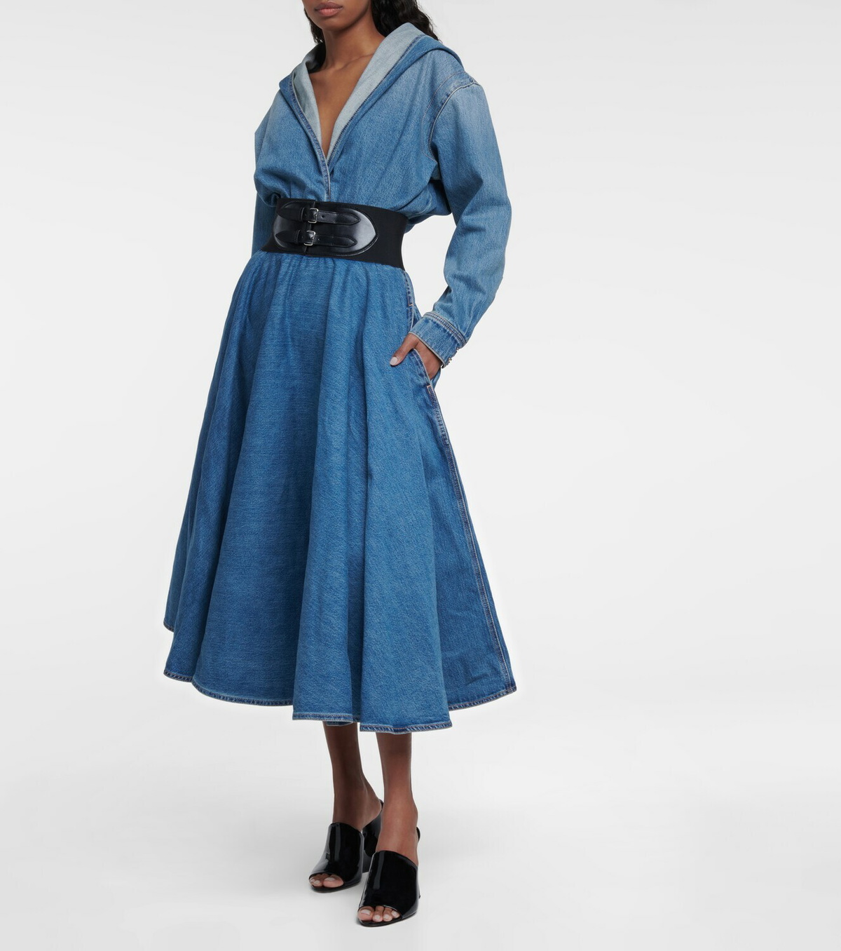 Alaïa Belted denim midi skirt ALAÏA