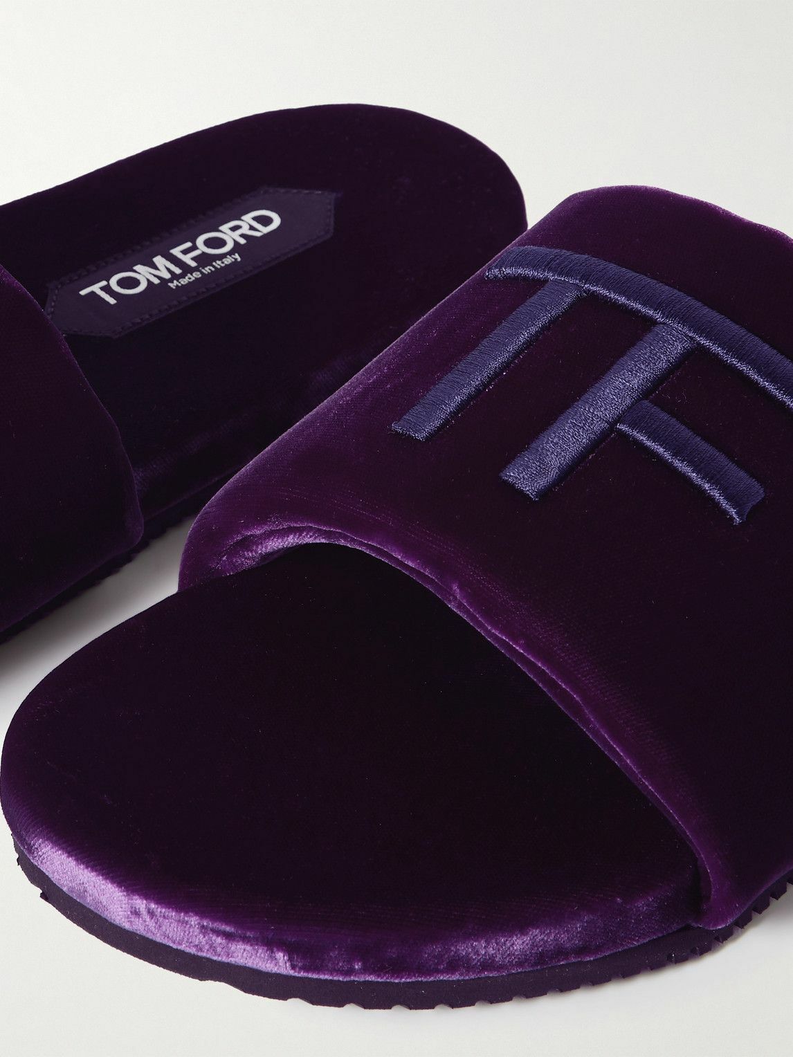 TOM FORD - Harrison Logo-Embroidered Velvet Slides - Purple TOM FORD