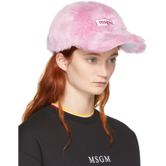 MSGM Pink Faux-Fur Cap MSGM