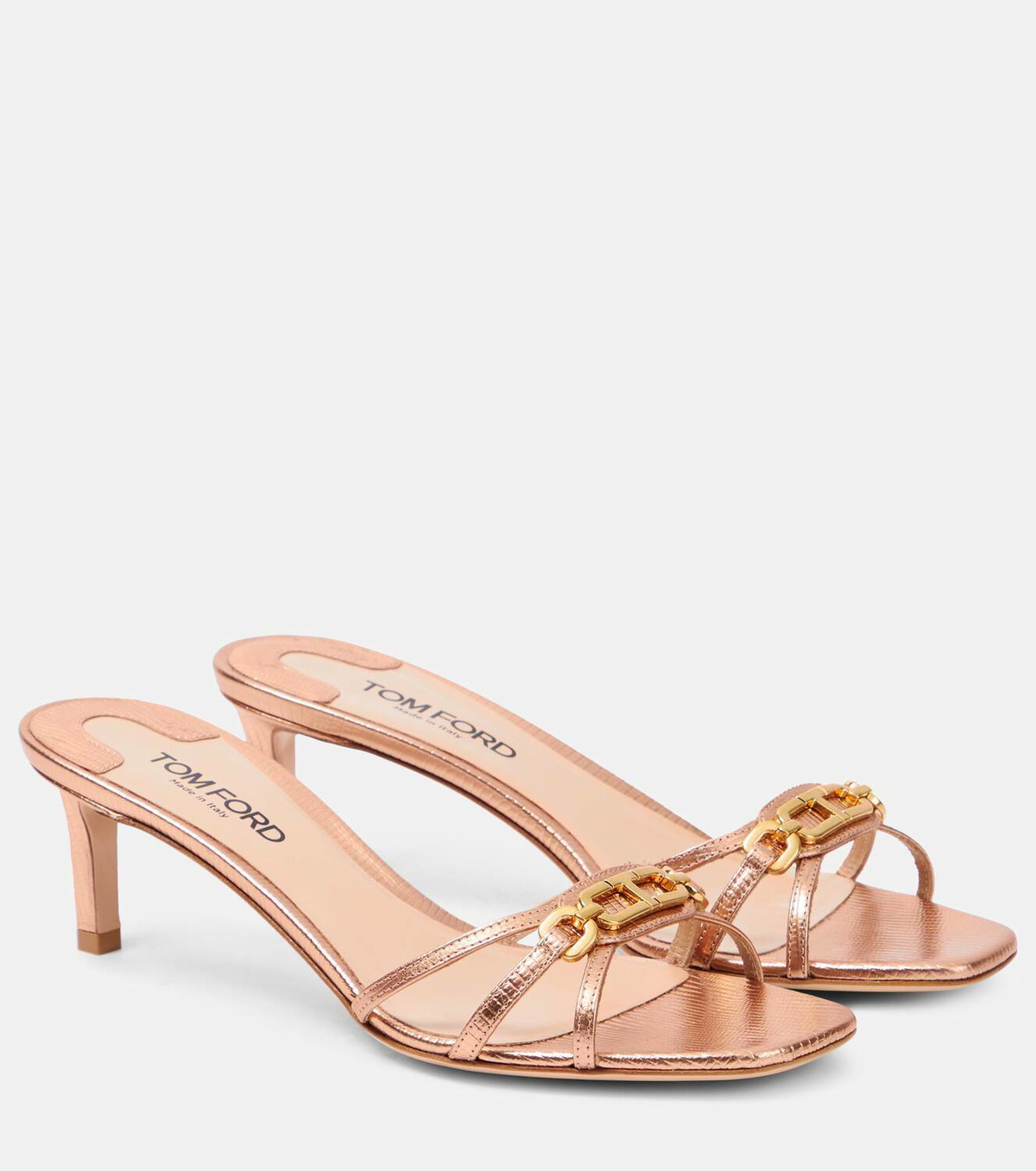 Tom Ford Monogram metallic leather mules TOM FORD