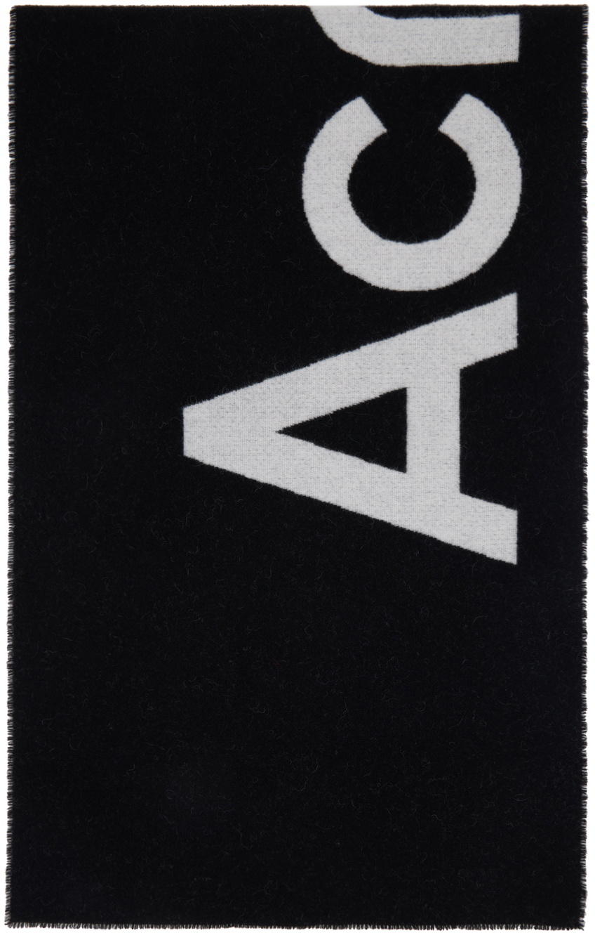 Acne Studios Black & White Jacquard-Logo Scarf Acne Studios