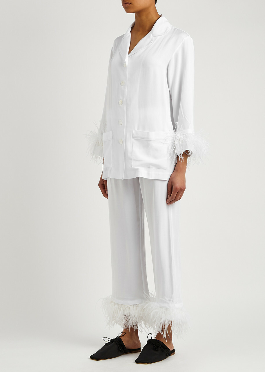 Sleeper Party White Feather-trimmed Pyjama set Sleeper