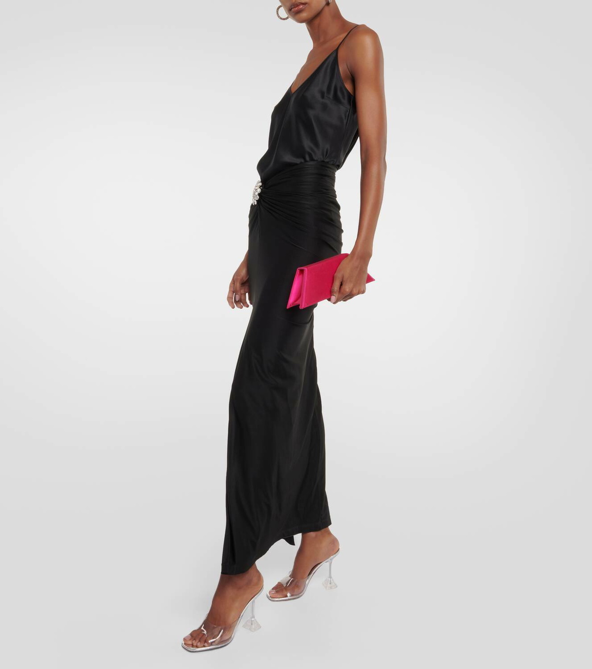 Amina Muaddi Superamini Yigit satin clutch Amina Muaddi