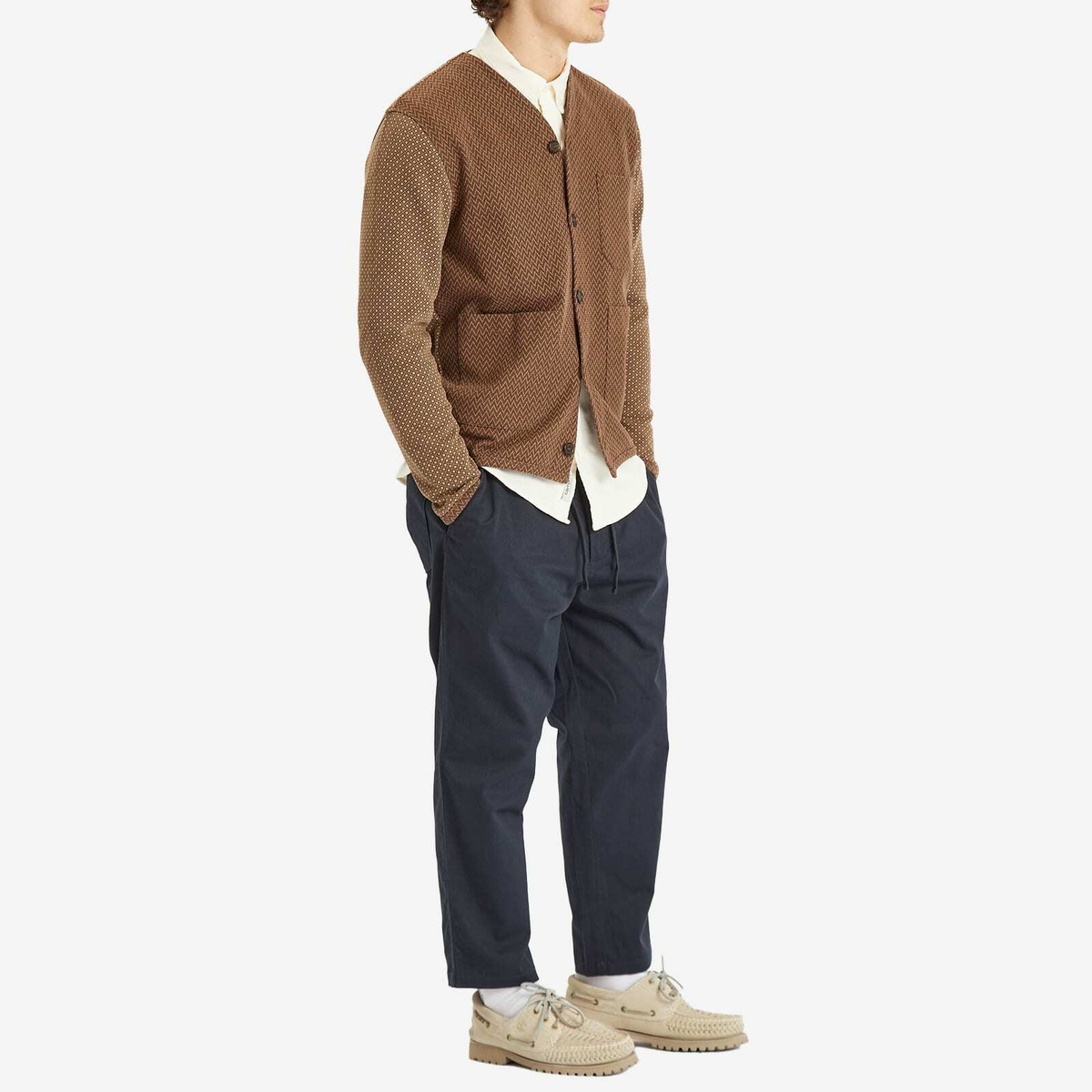 Universal Works Men's Jacquard Cardigan in Brown Universal Works