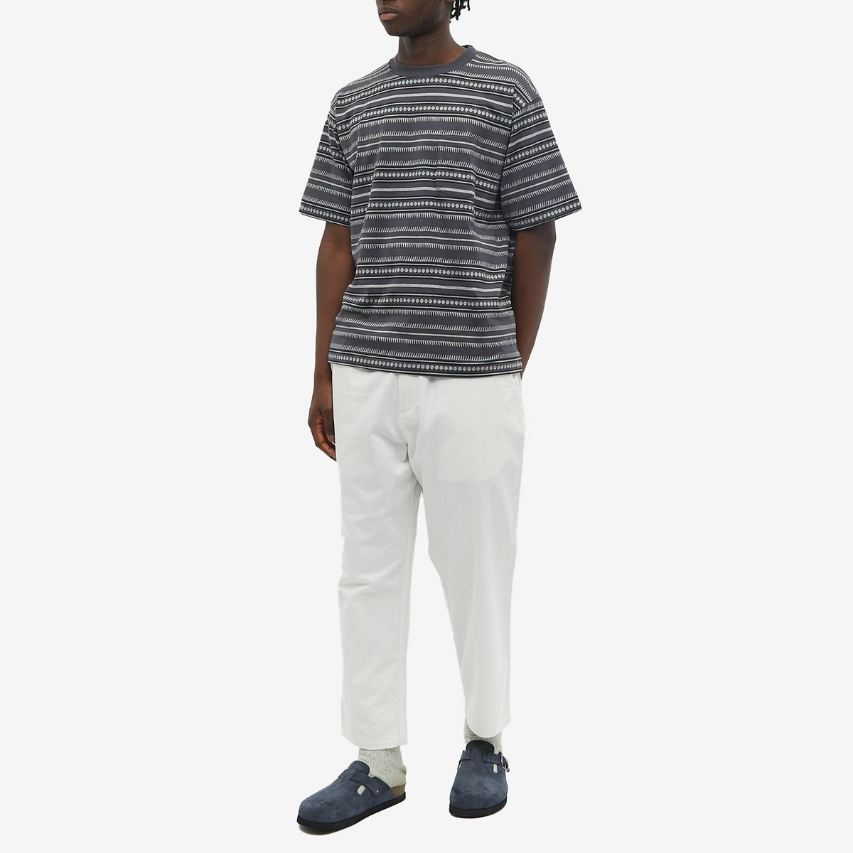 Velva Sheen Men's Made in Japan Jacquard Stripe T-Shirt in Sonic Grey ...