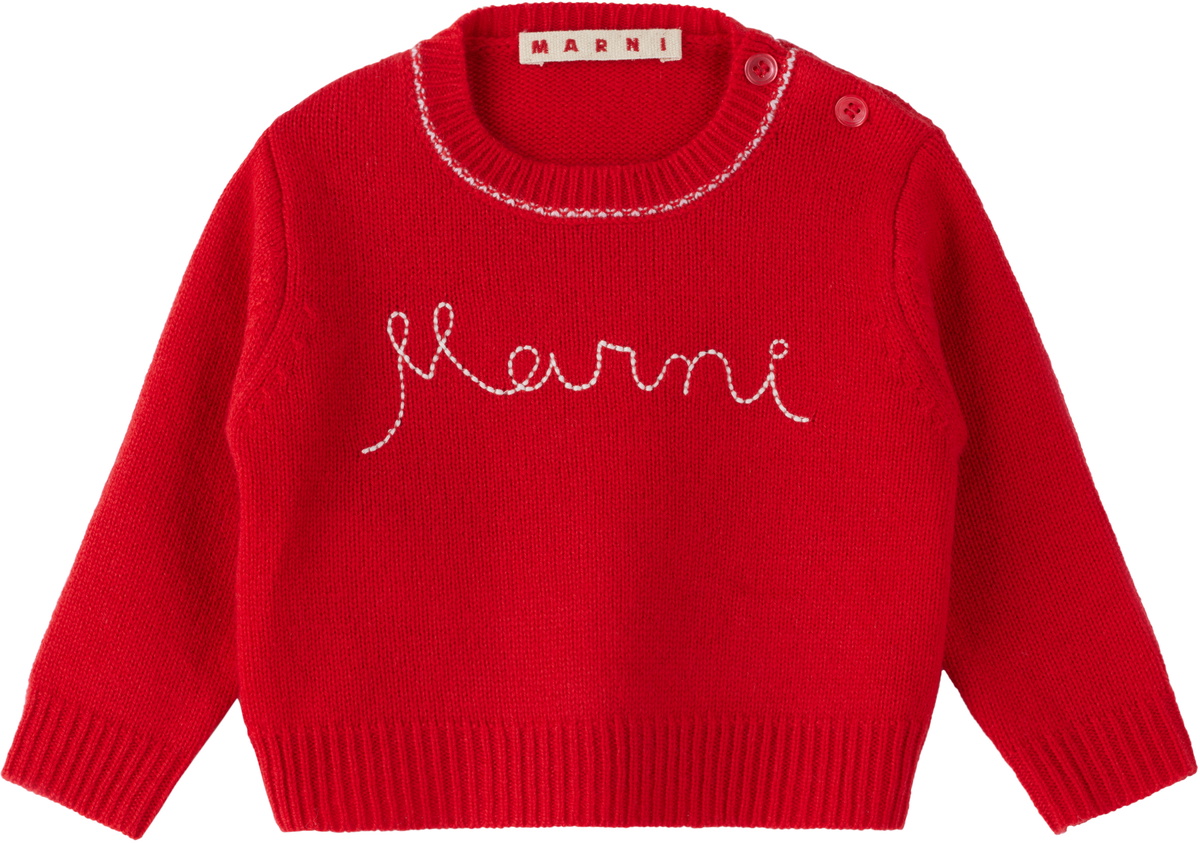 Marni Baby Red Embroidered-Logo Sweater Marni