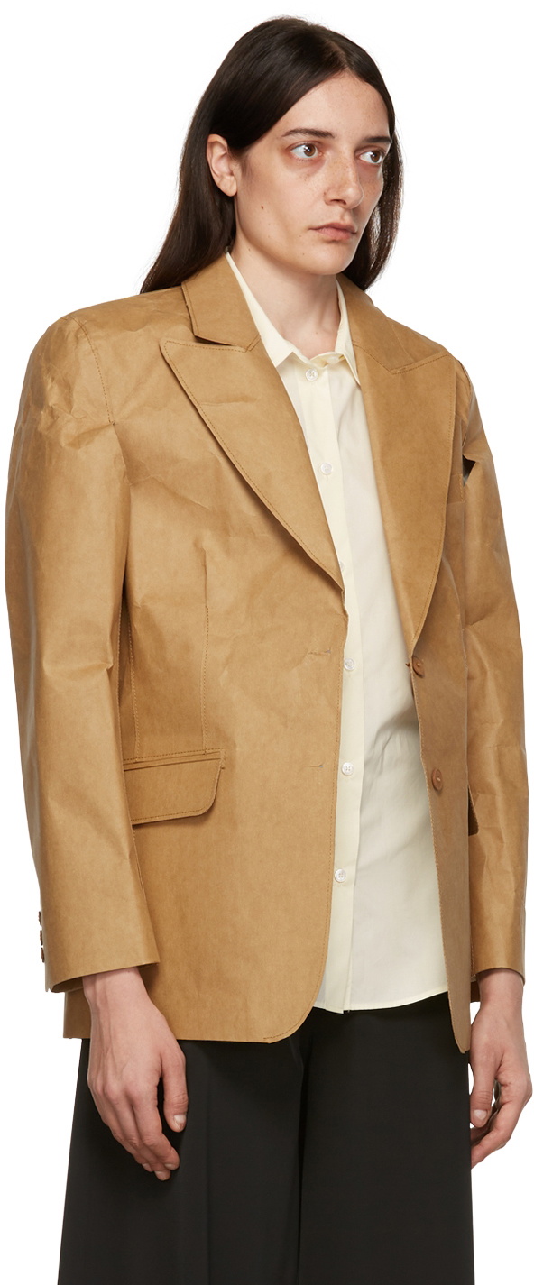 MM6 Maison Margiela Tan Jacron Paper Blazer MM6 Maison Margiela