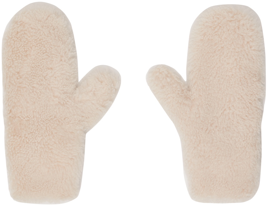 Yves Salomon Beige Ribbed Mittens Yves Salomon
