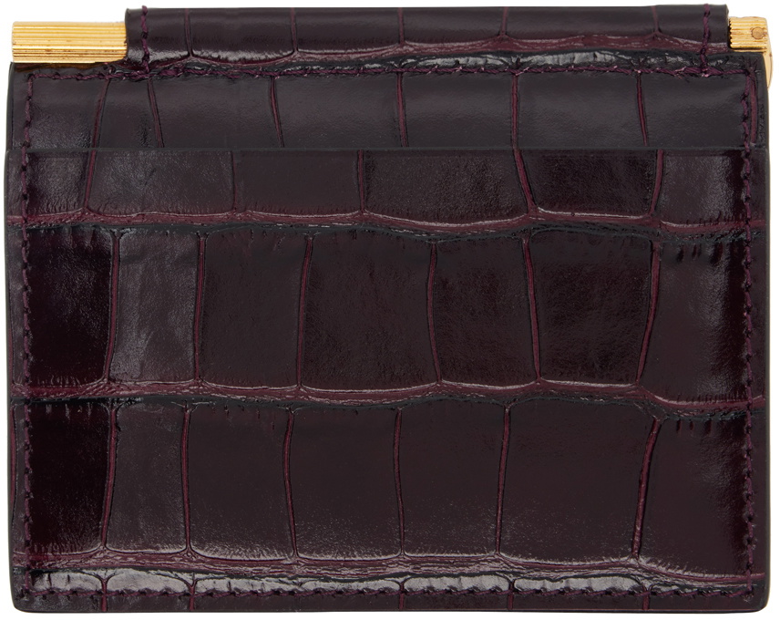 TOM FORD Burgundy Shiny Croc Folding Money Clip Card Holder TOM FORD
