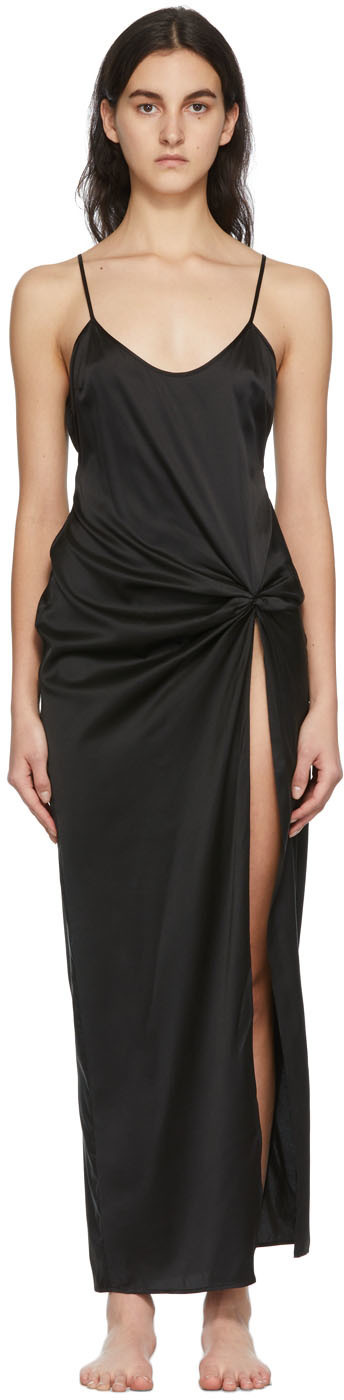 SKIMS Black Silk Sleep High-Slit Slip Dress SKIMS