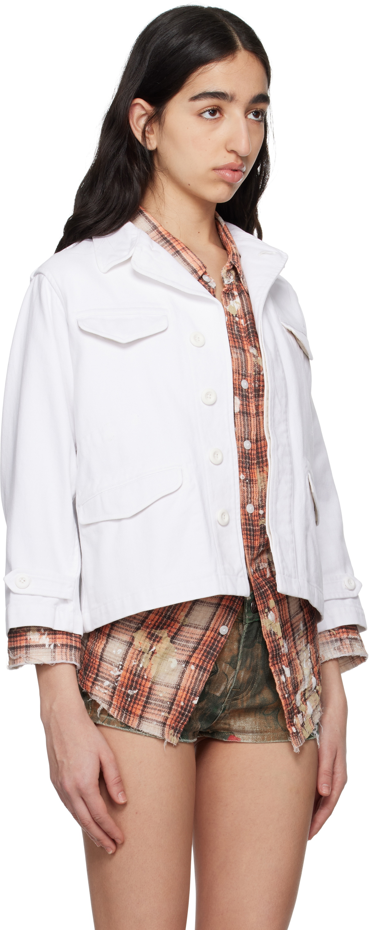 R13 White Boxy Army Denim Jacket R13