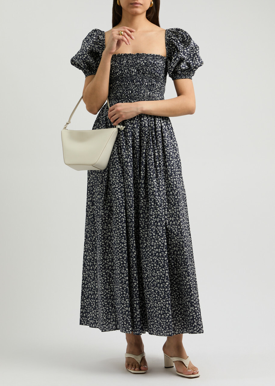 Matteau Floral-print Smocked Cotton Maxi Dress Navy Matteau