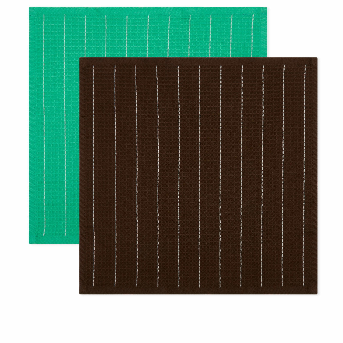HAY Canteen Dish Cloth - Set of 2 in Emerald/Chocolate Pinstripe HAY
