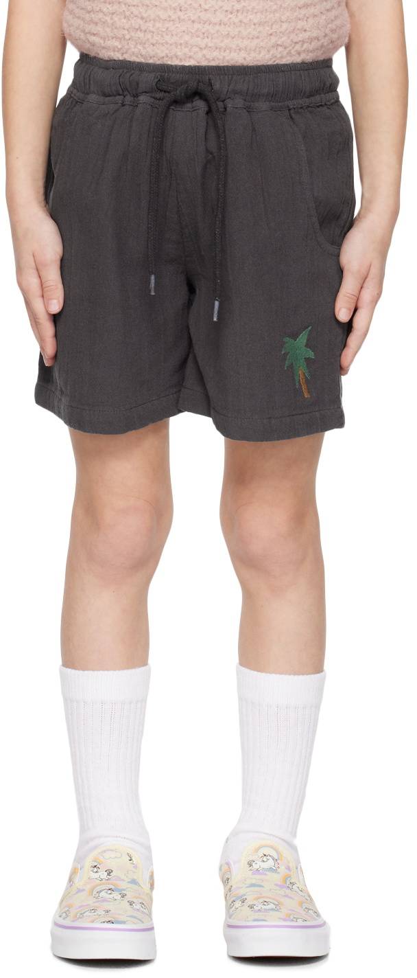 nadadelazos Kids Black Palm Tree Shorts
