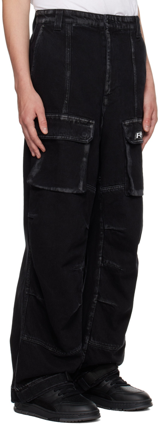 RTA Black Wide-Leg Denim Cargo Pants RtA