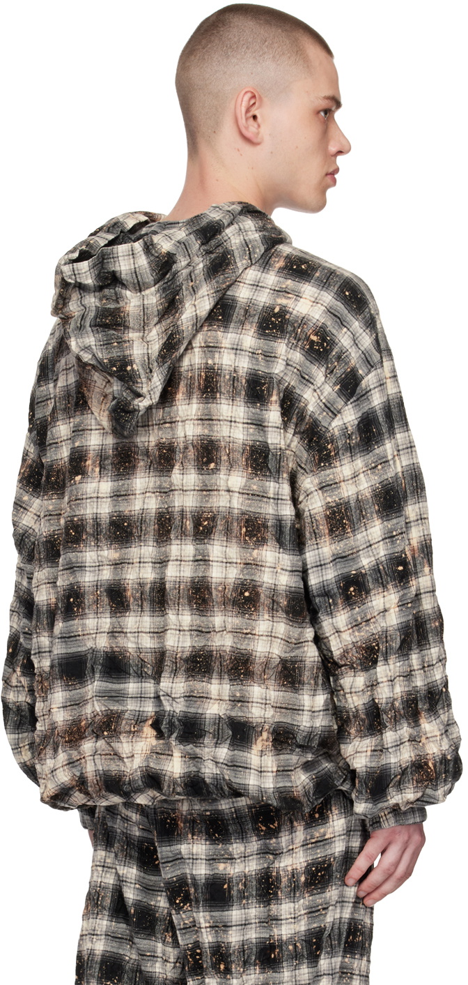 We11done Black & Off-White Crinkled Check Hoodie We11done