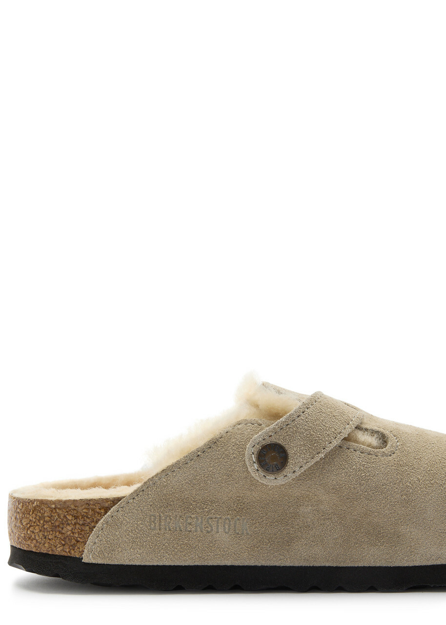 Birkenstock Boston Shearling-lined Suede Sliders Taupe Birkenstock
