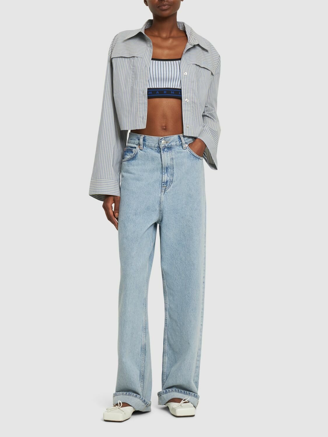 MARNI - Striped Cotton Blend Knit Crop Top Marni