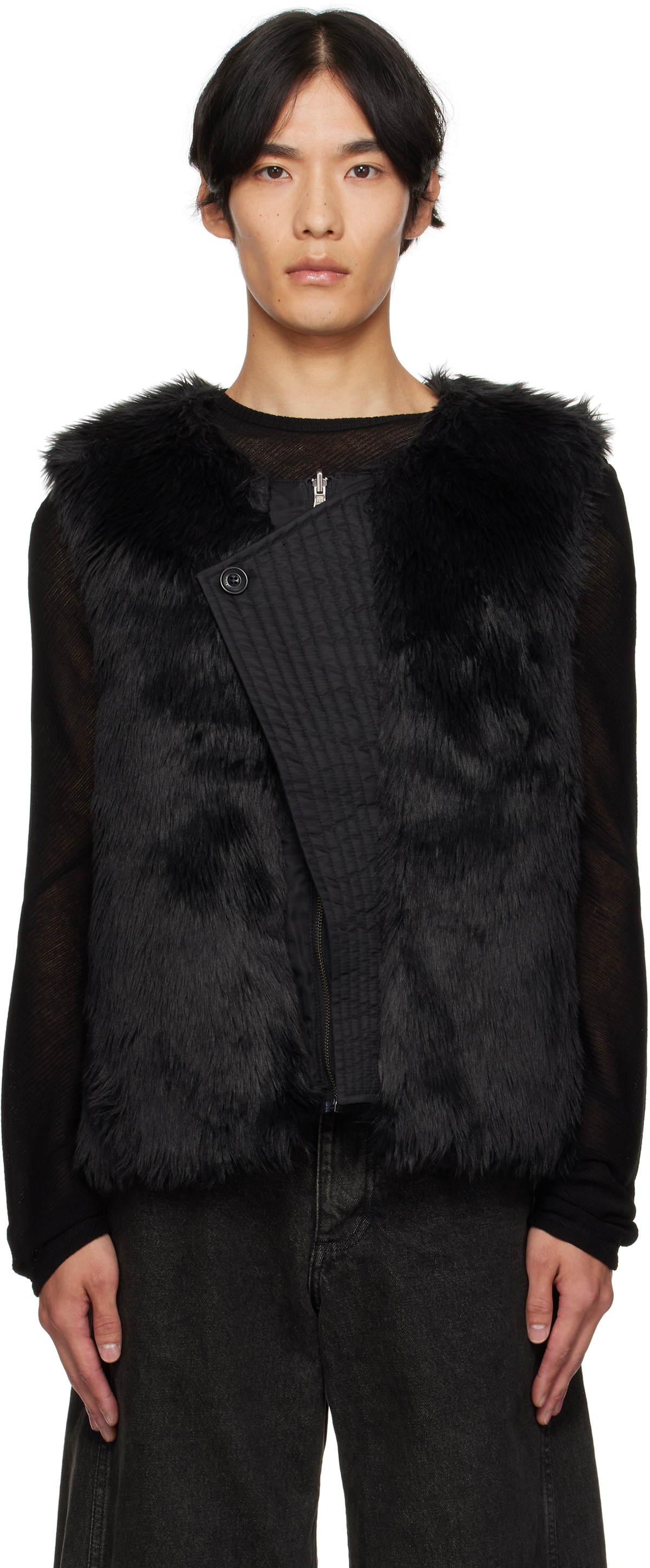 Andersson Bell Black Curved Placket Reversible Faux-Fur Vest Andersson Bell