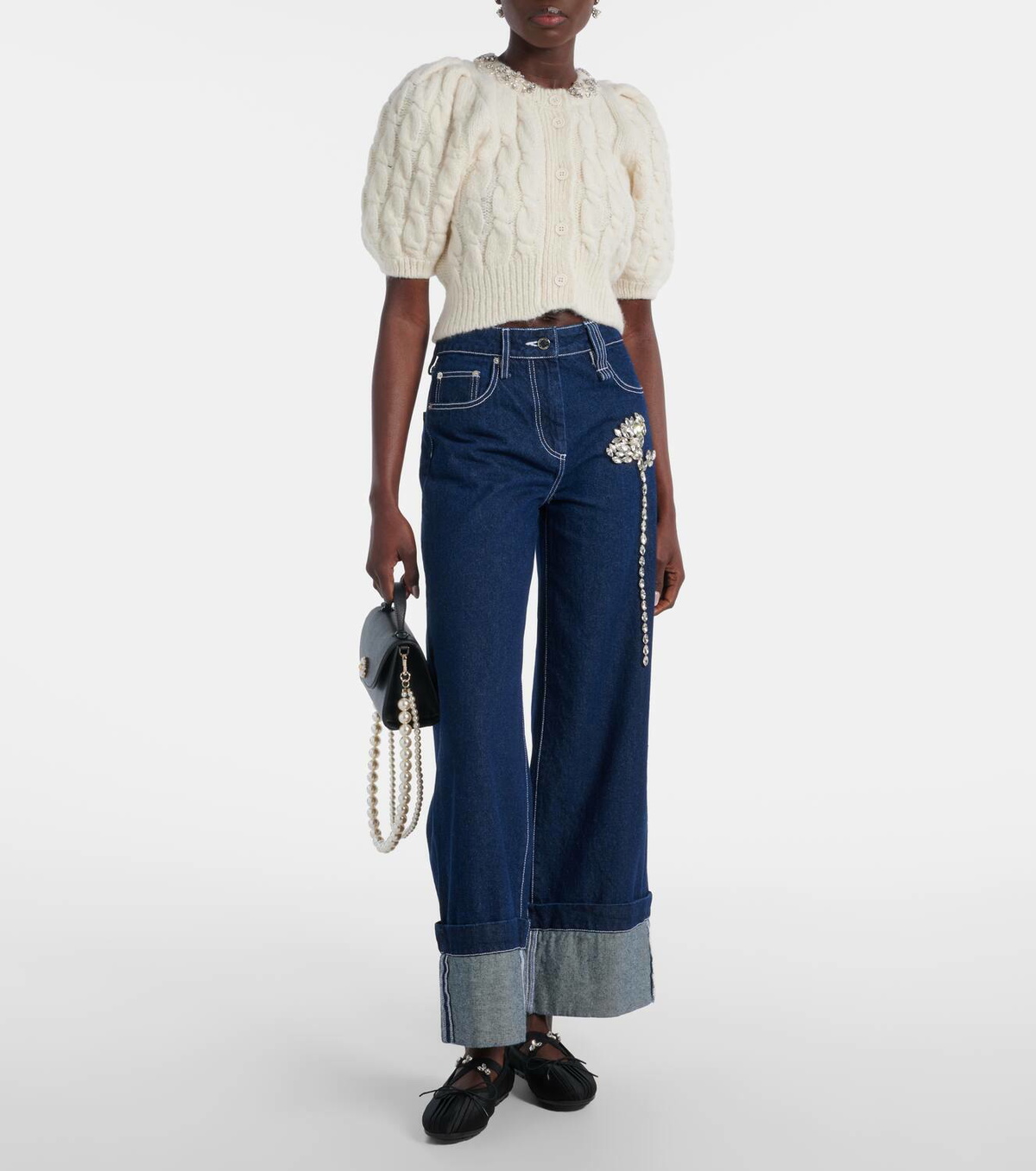 Simone Rocha Embellished satin ballet flats Simone Rocha