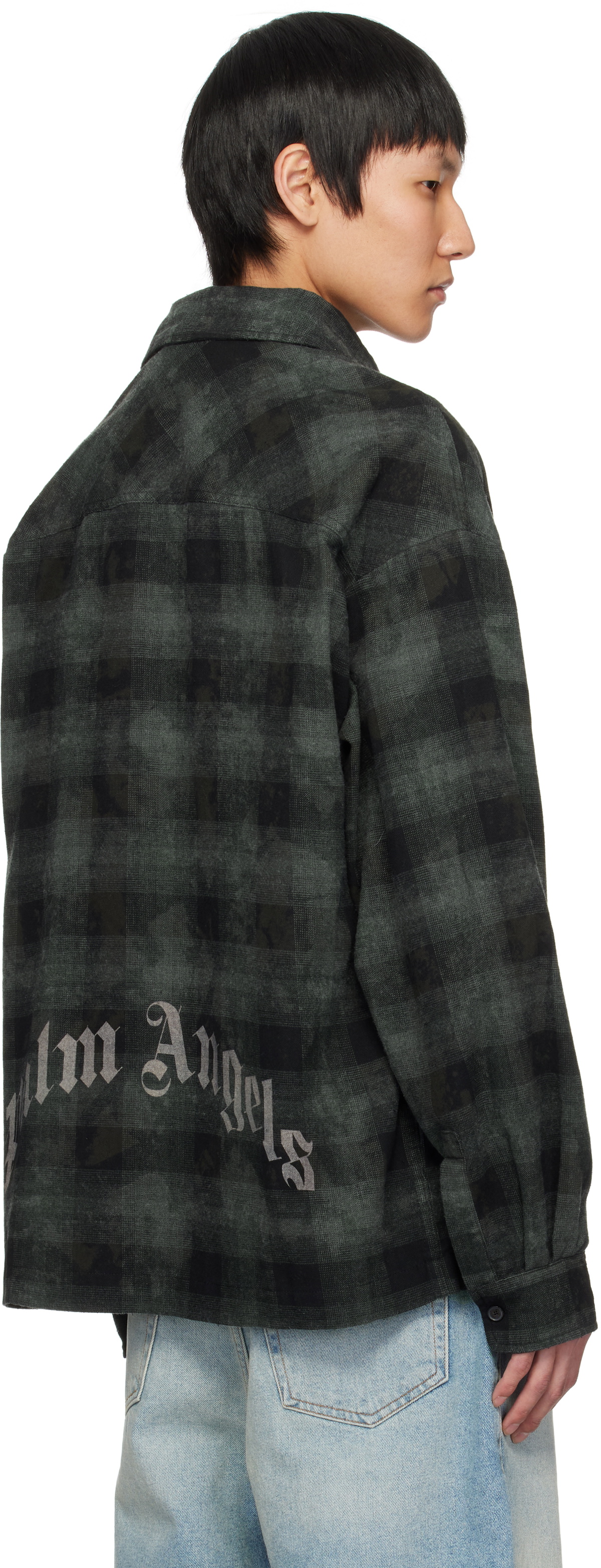 Palm Angels Gray Curved Logo Check Shirt Palm Angels