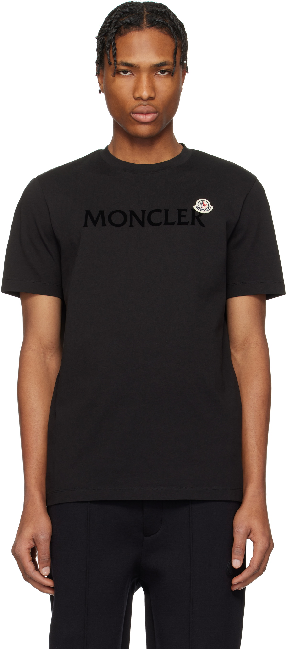 Moncler Black Flocked Logo Cotton T-shirt Moncler