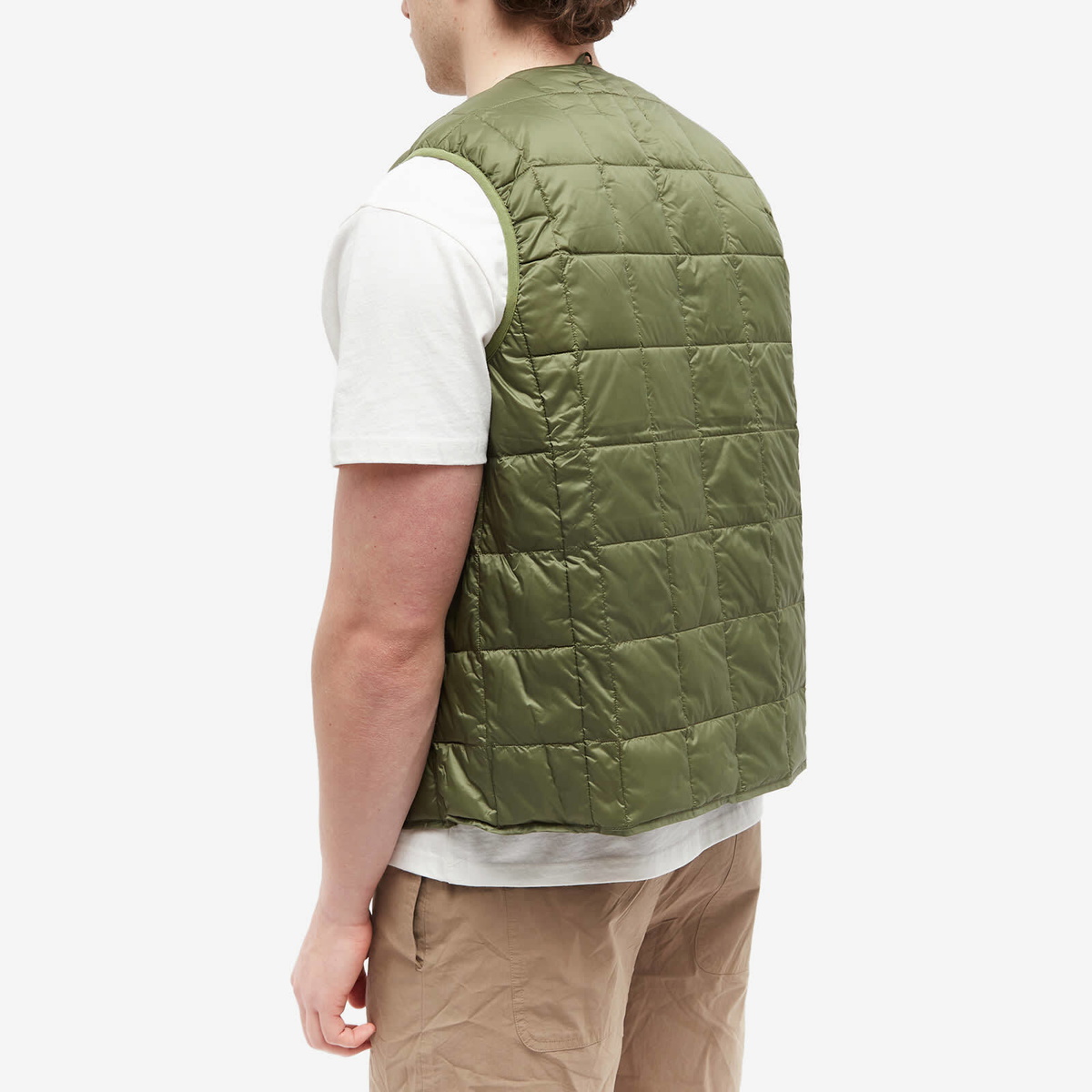 Taion Men's V-Neck Down Vest in Olive Taion Extra