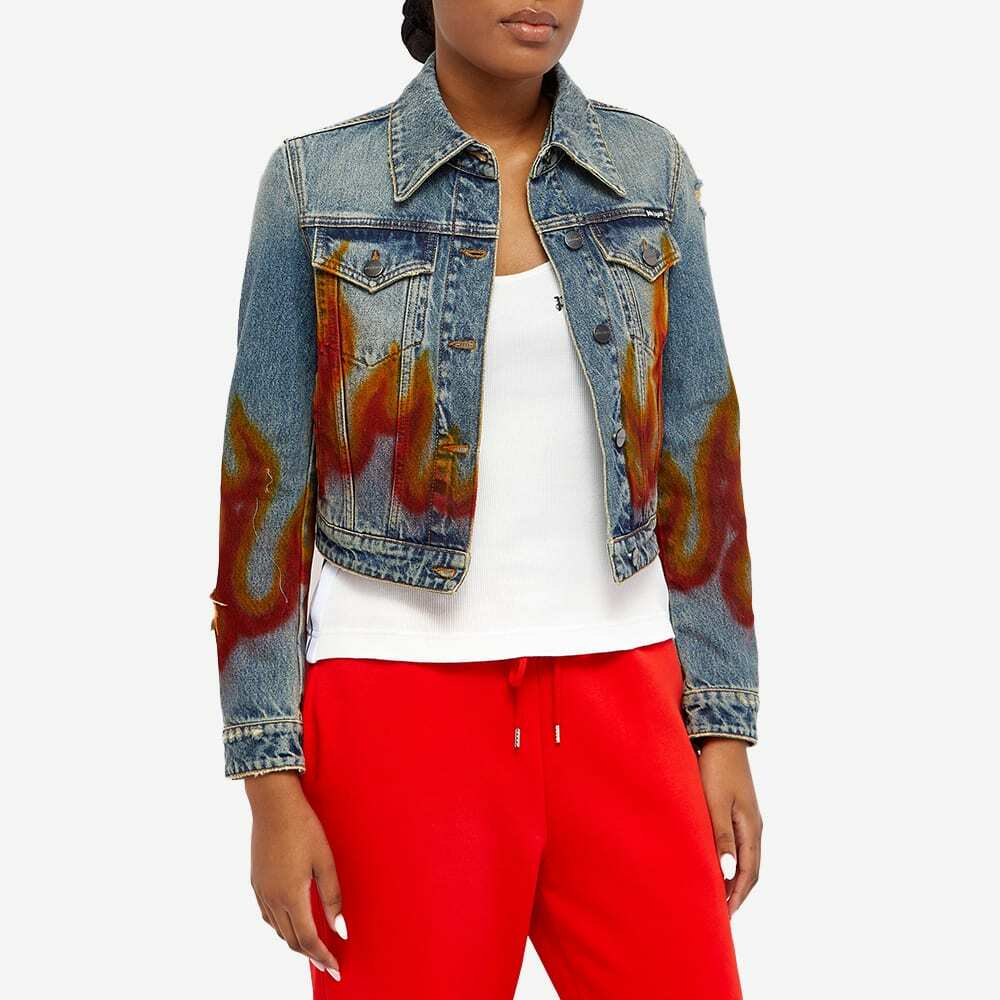 Palm Angels Women's Burning Denim Jacket in Blue/Red Palm Angels