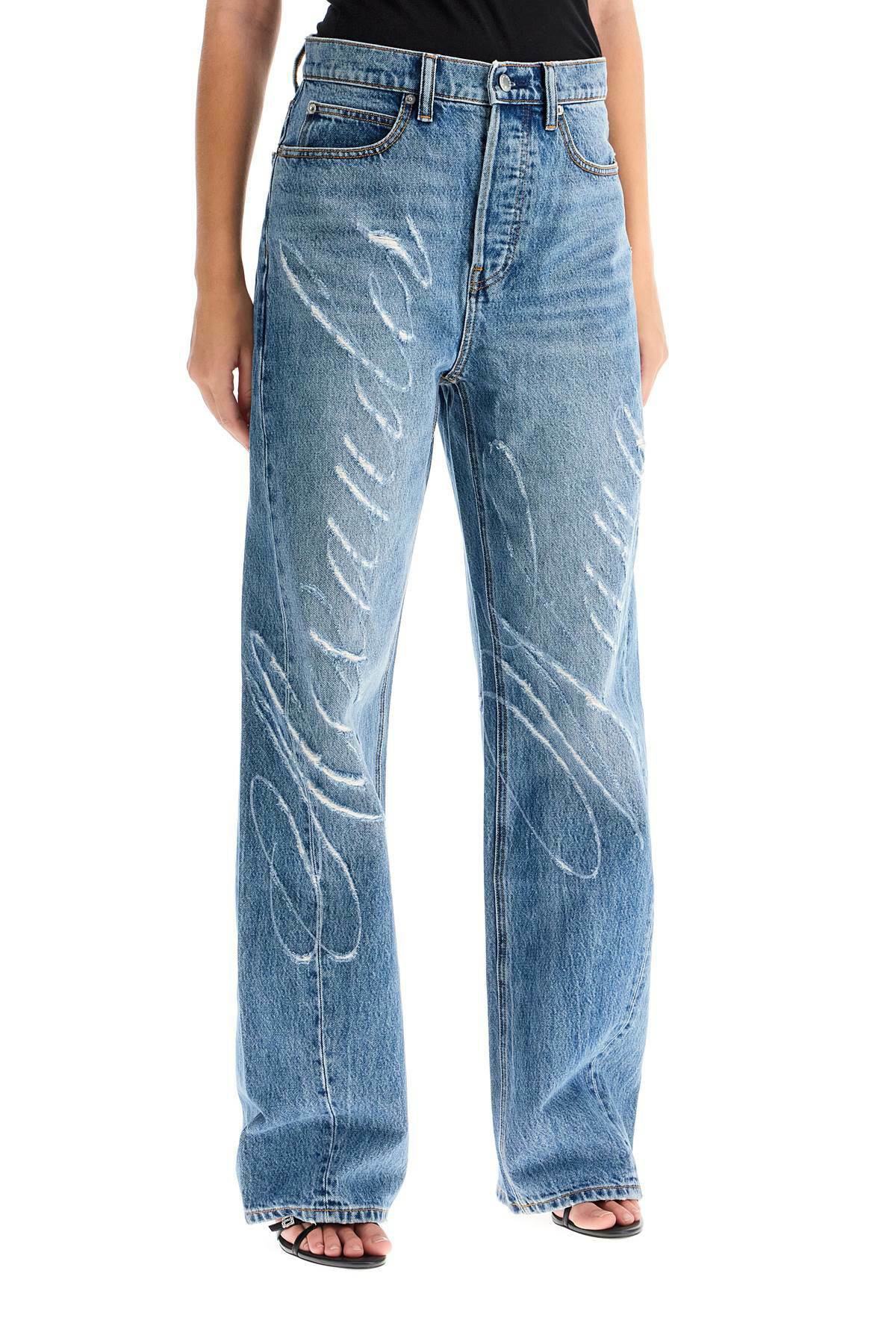 ALEXANDER WANG distressed jeans with lettering logo Light blue ...